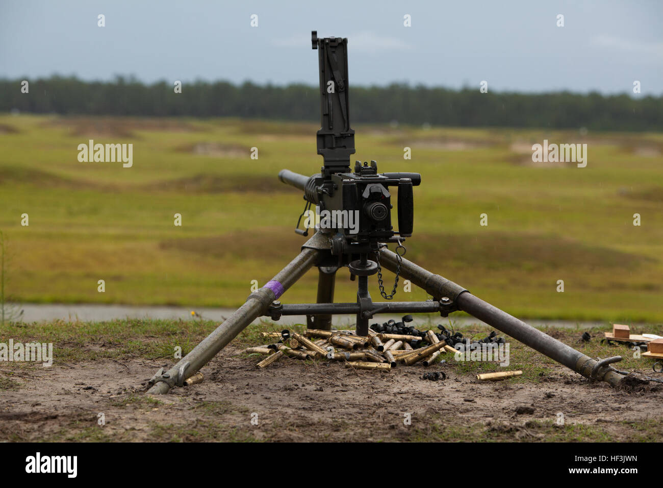 An M2 .50 caliber heavy machine gun is used on the firing line by ...