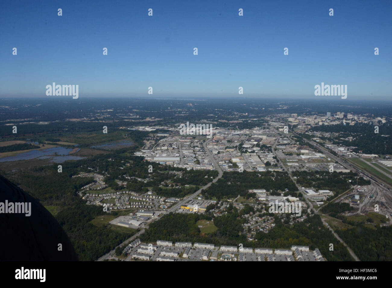 An aerial view shows South Carolina flood damage as a U.S. Army CH-47 ...