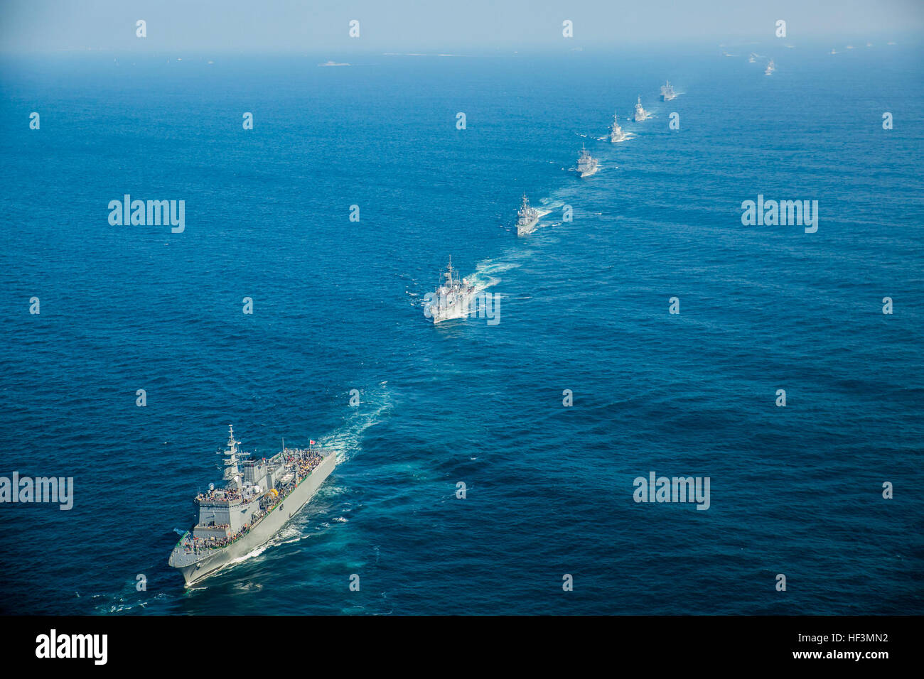A Japan Maritime Self Defense Force warship steams ahead, near Tokyo ...