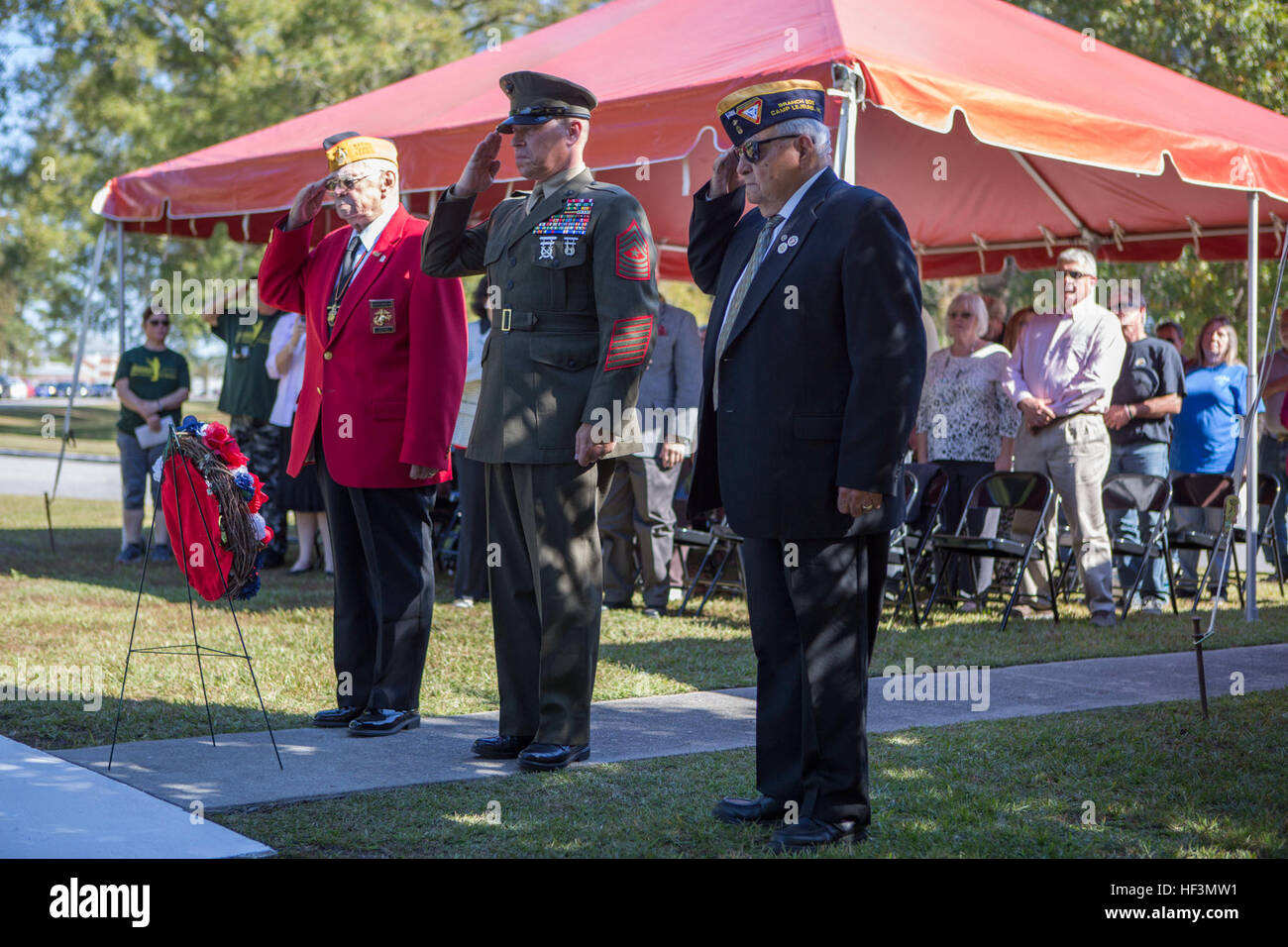 Retired U.S. Marine Mr. George Barrows (left), Sgt. Maj. Paul A. Berry ...