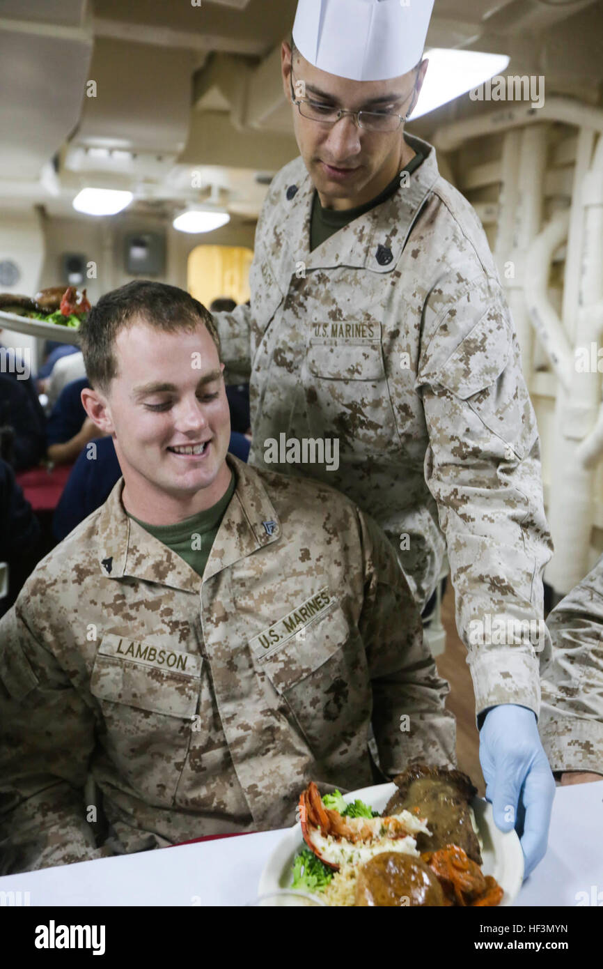 GULF OF ADEN (Oct. 29, 2015) U.S. Marine Staff Sgt. James Leach, right ...