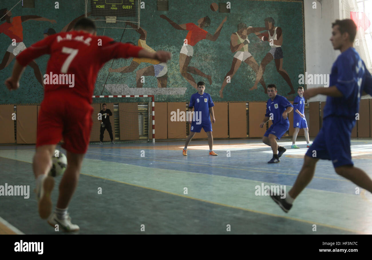 A Romanian with the Naval Fleet shoots for a goal against Mirca Cel ...