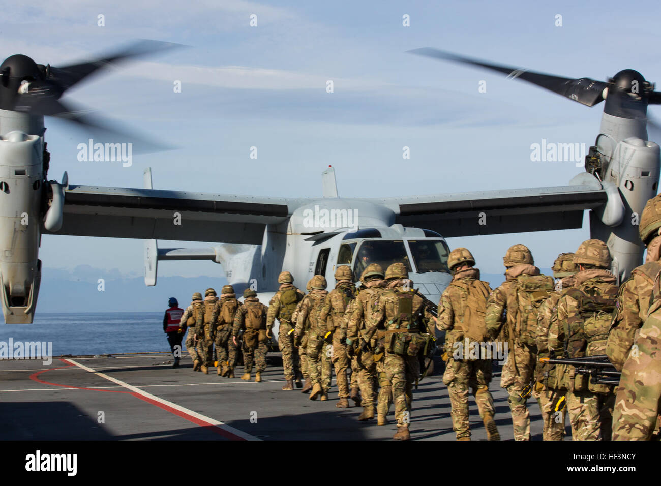 U.K. Royal Marines with 45 Commando board an MV-22B Osprey during a ...