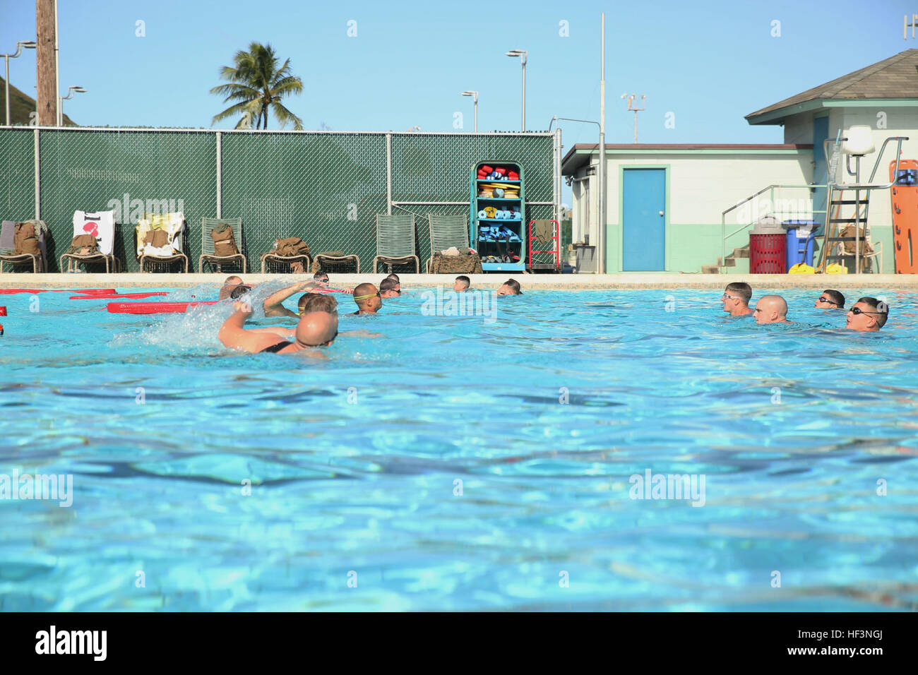 Students in Marine Corps Instructor Course of Water Survival practice ...