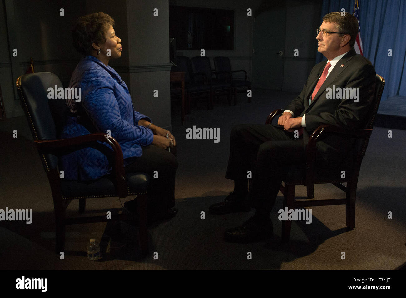 Secretary of Defense Ash Carter speaks with Gwen Ifill, of the PBS ...