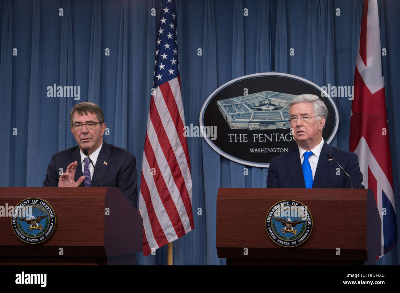 U.S. and British defense secretaries hold a joint press conference at ...