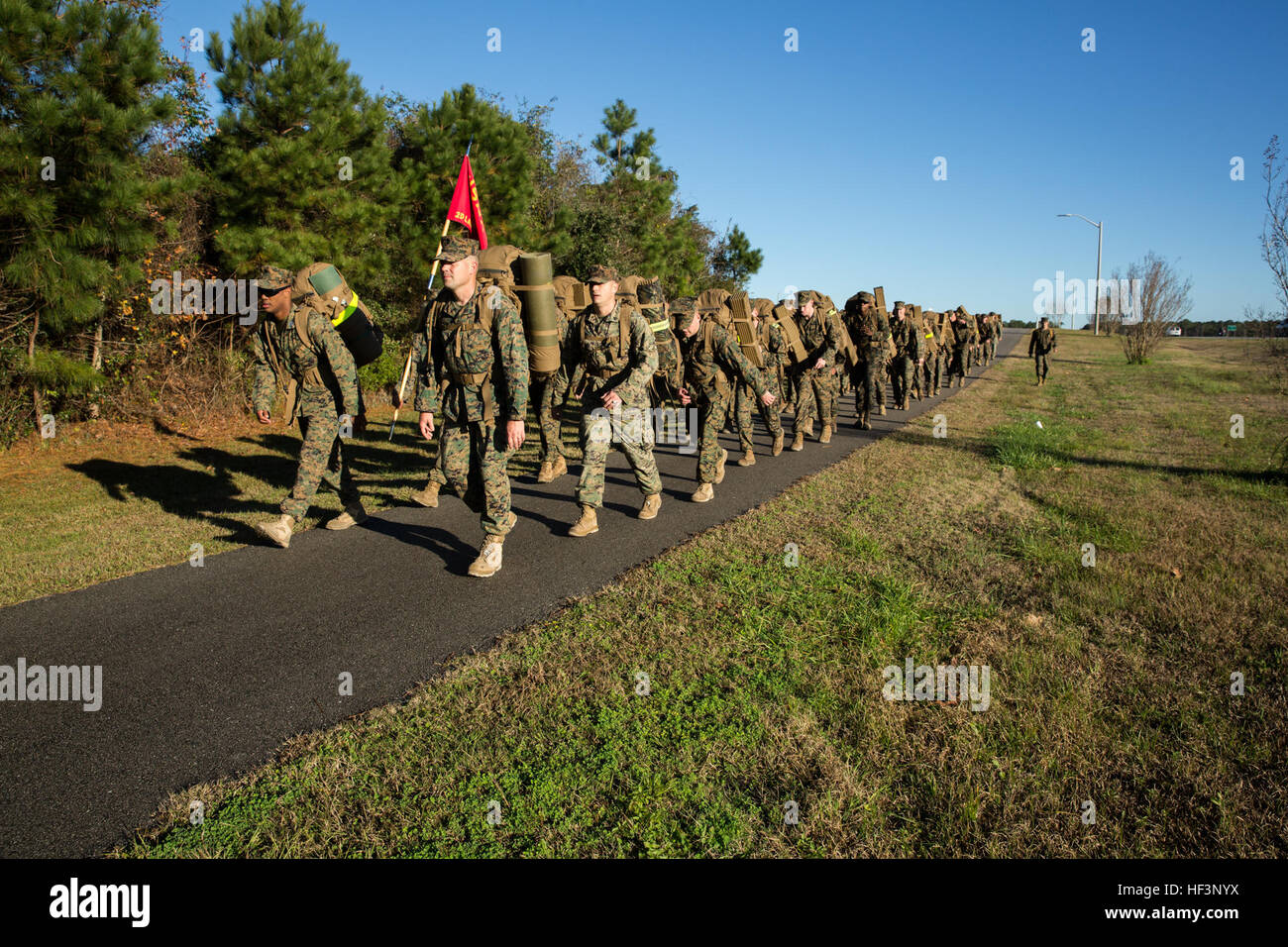 Marines from Bravo Battery, 2nd LAAD Battalion complete a nine-mile ...