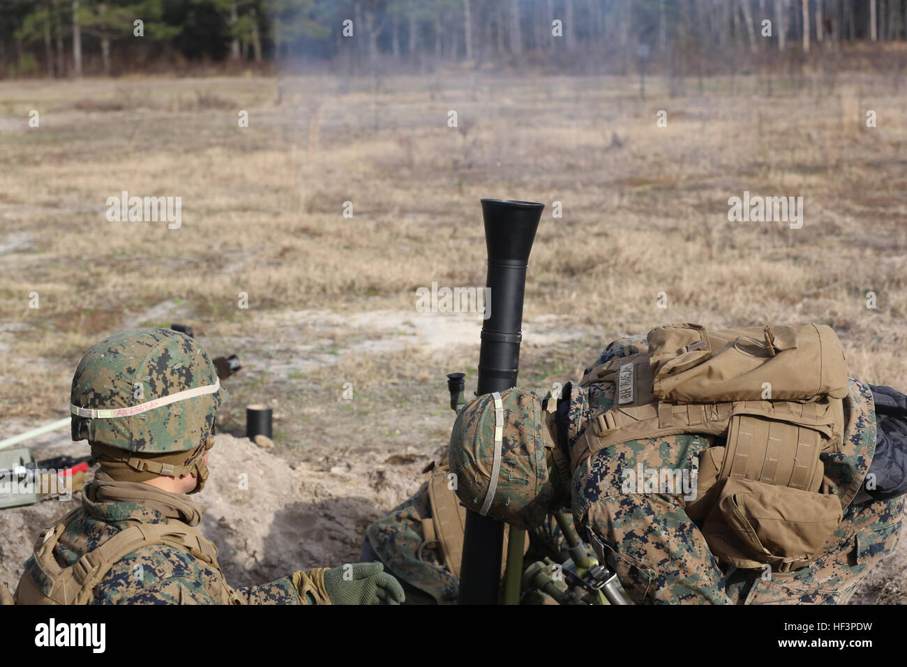 Marines with 2nd Battalion, 2nd Marine Regiment, fire a round down ...