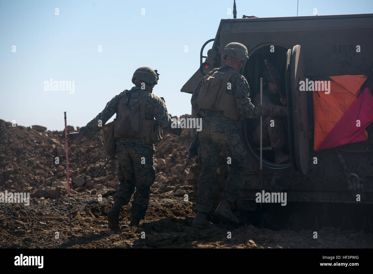 U.S. Marines with 1st Combat Engineer Battalion place guiding stakes ...