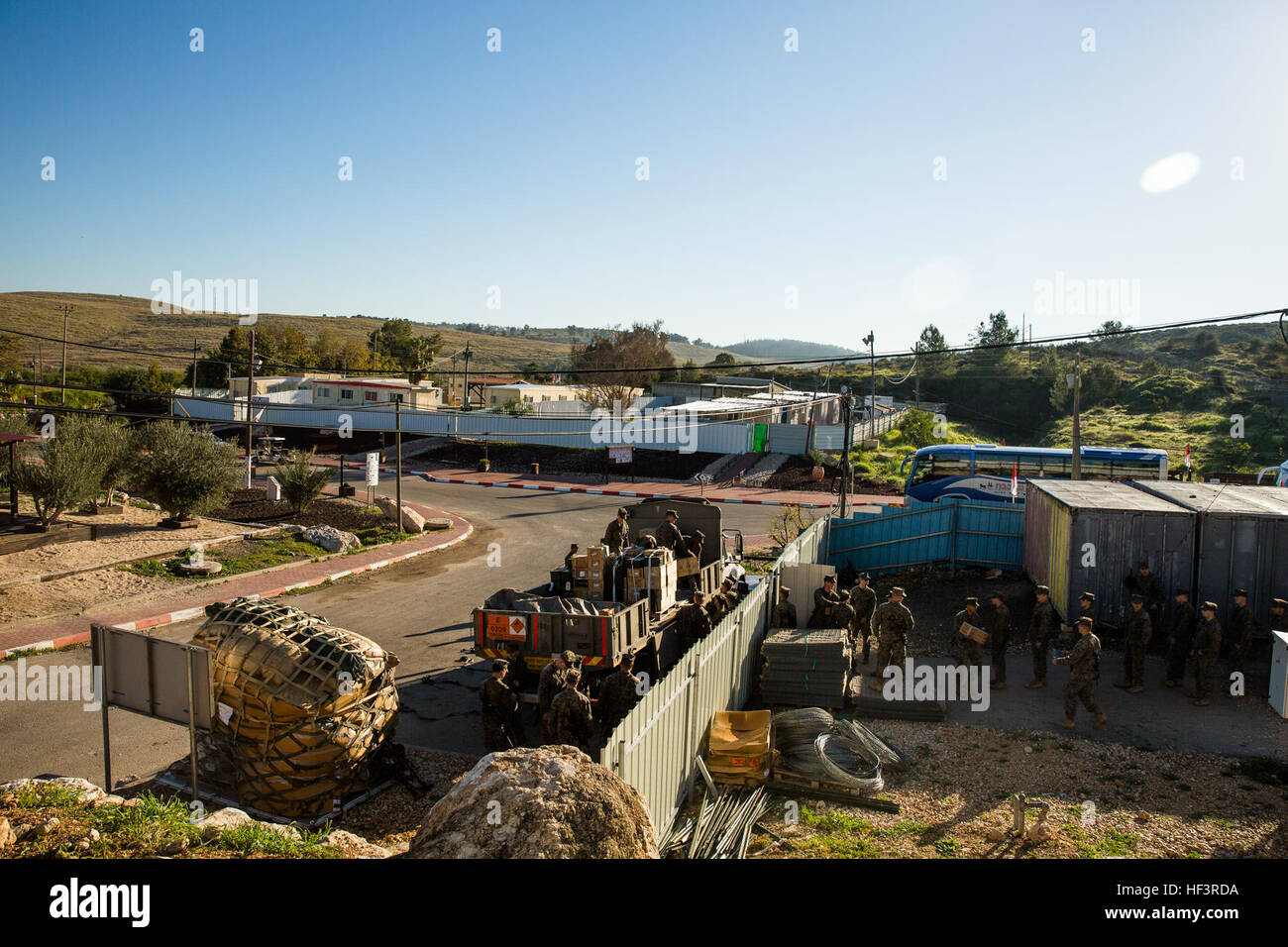 U.S. Marines with Black Sea Rotational Force unload ammunition that ...