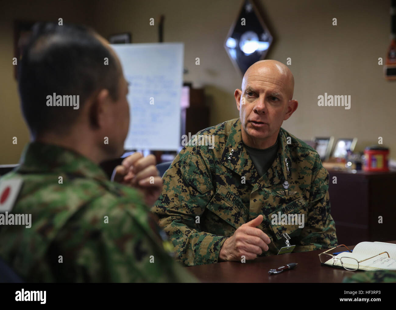 U.S. Marine Corps Lt. Gen. David H. Berger converses with Maj. Gen ...