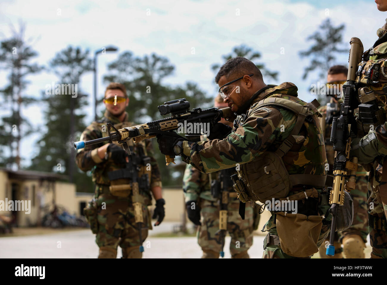 A Royal Netherlands Marine fires simunition rounds during a close ...