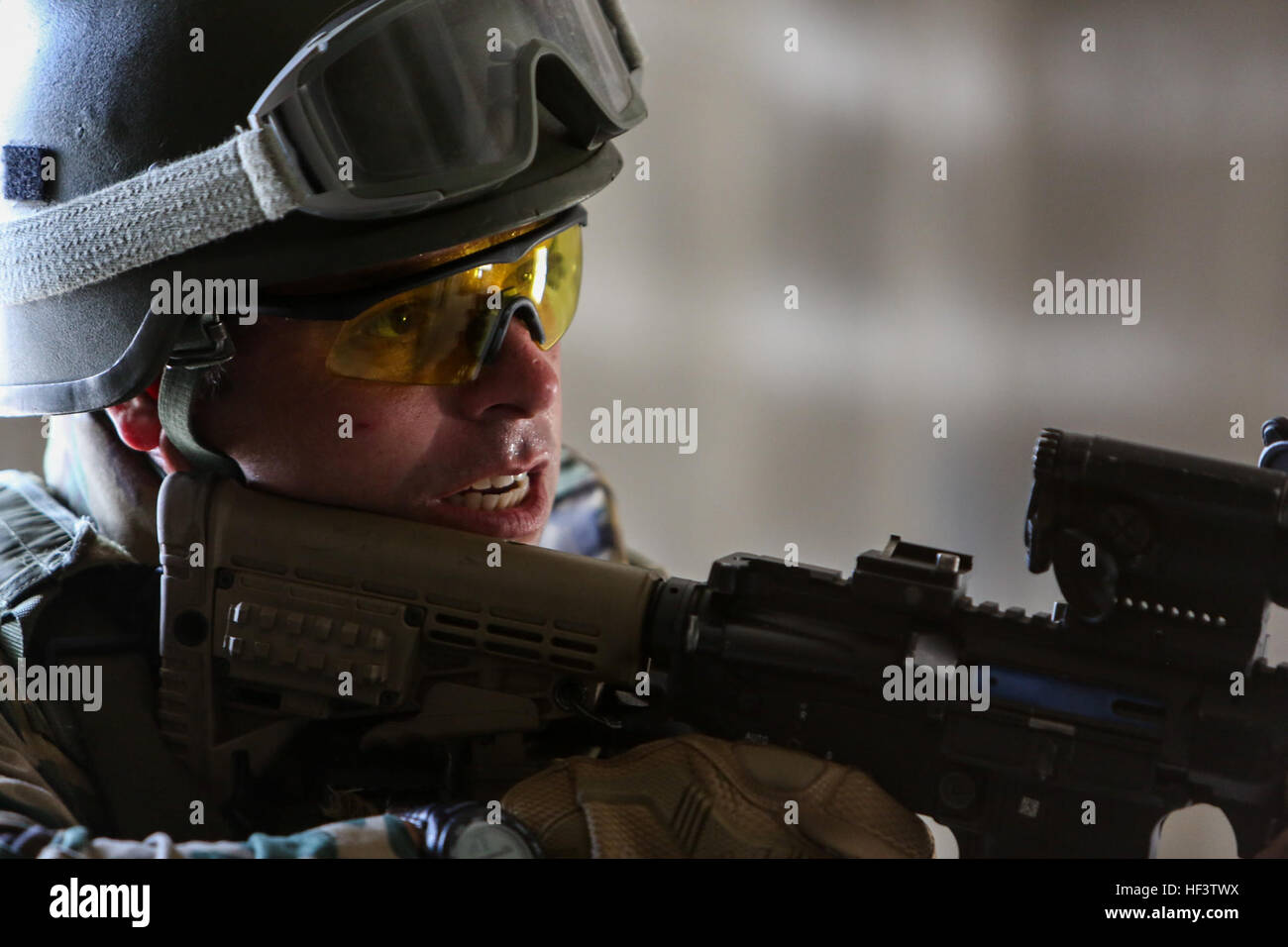 A Royal Netherlands Marine signals his squad to advance during a close ...