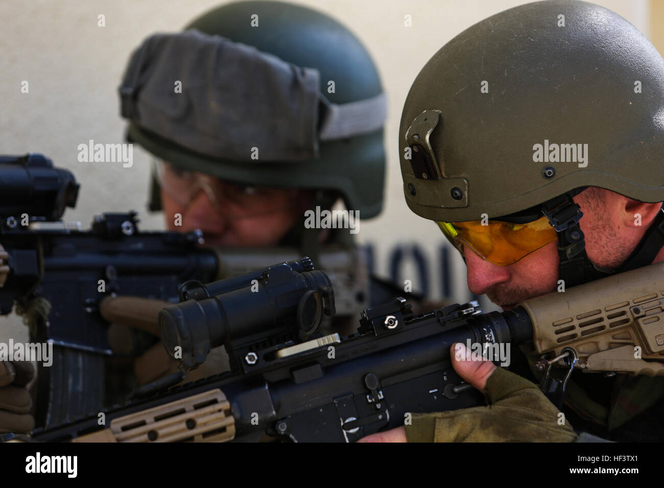 Royal Netherlands Marines sight in on an objective during a close ...