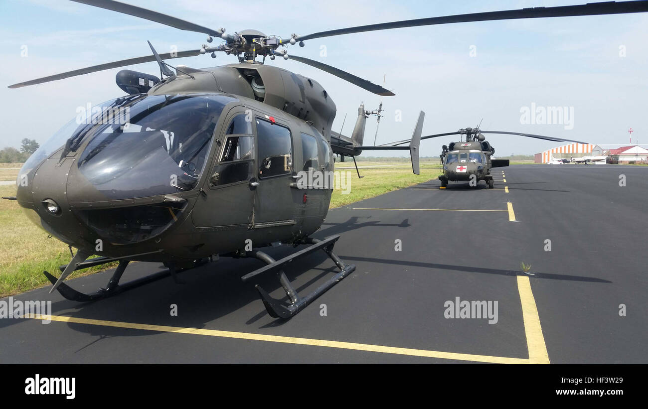 Texas Army National Guard helicopters staged in Orange, Texas, ready to ...