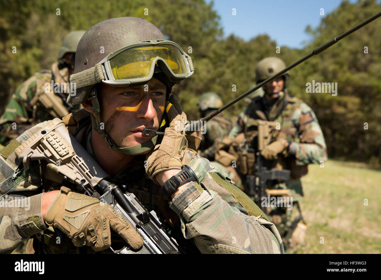 Royal Netherlands Marines conduct a radio check during a bilateral ...