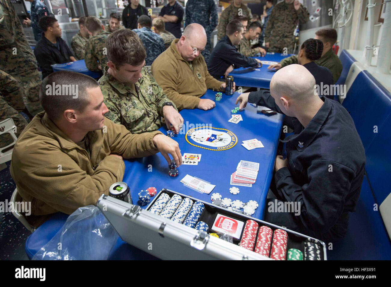 Marines and Sailors aboard the USS San Antonio (LPD-17) enjoyed a night ...