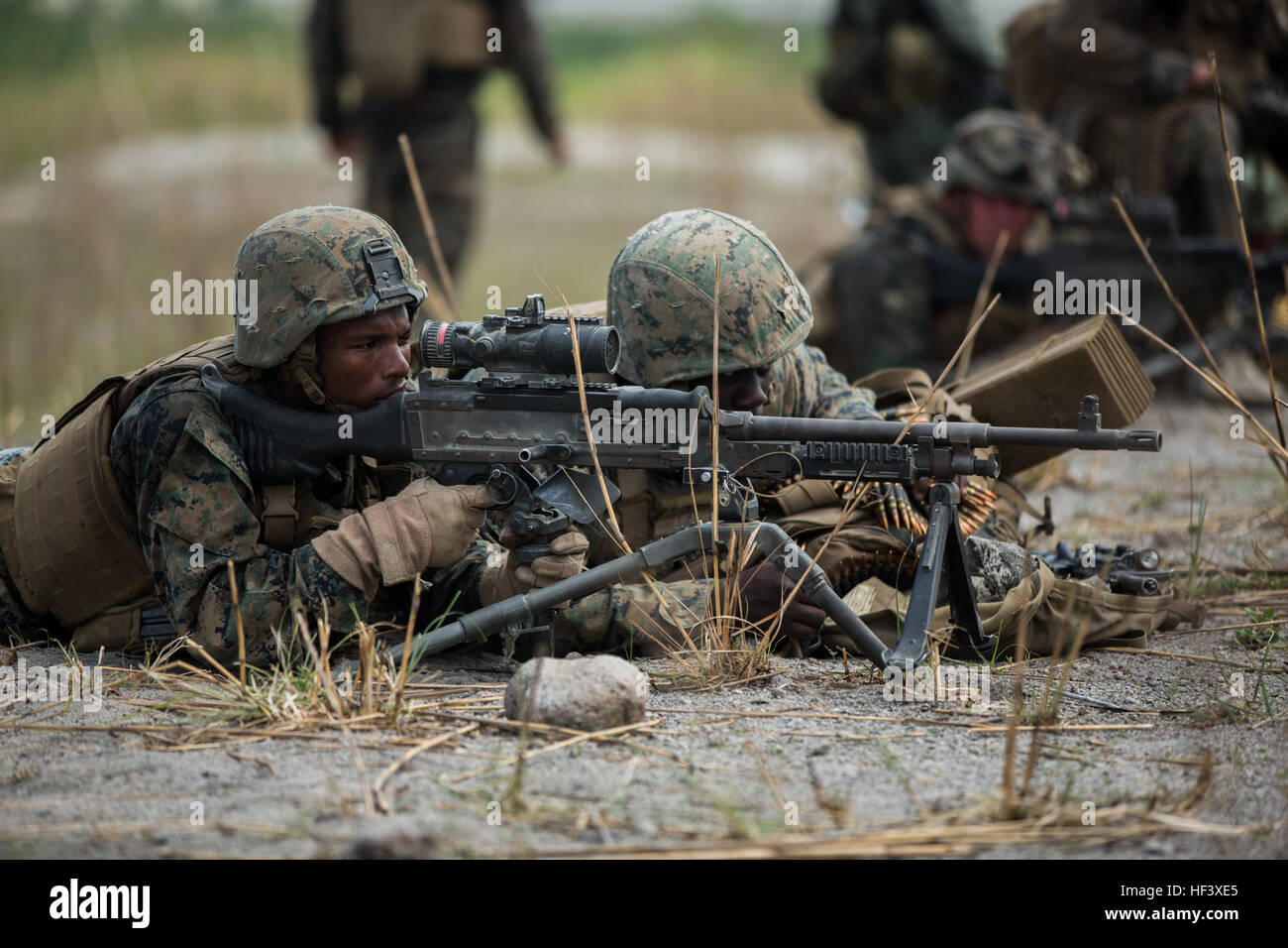 U.S. Marine Corps Lance Cpl. Larry McGee and Tyshawn Davis, both with ...