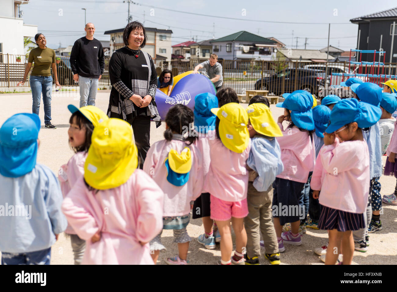 Children from the Josho Hoikuen School in Iwakuni City say goodbye to ...