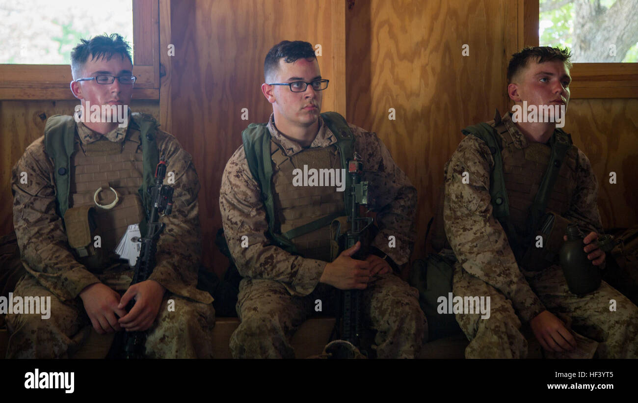 U.S. Marines attending the Military Police Basic Course, recieve a ...
