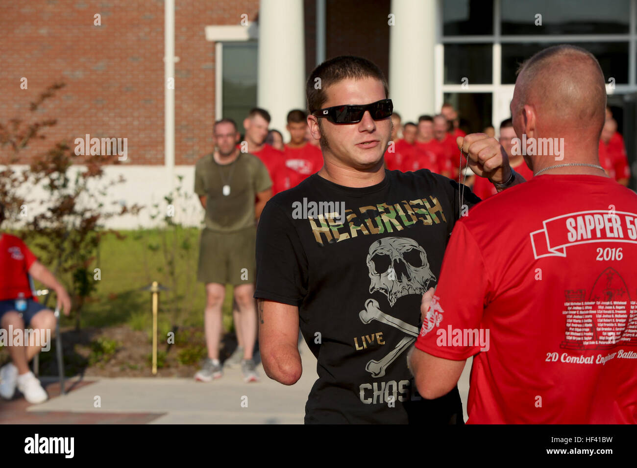 JB Kearns, a former member of 2nd Combat Engineer Battalion, presents ...