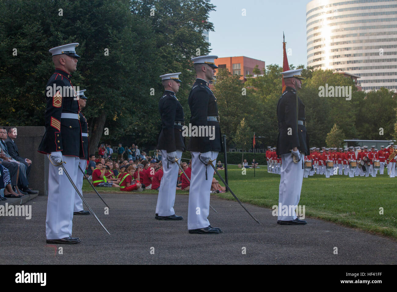 U.S. Marines with Marine Barracks Washington perform during a sunset ...