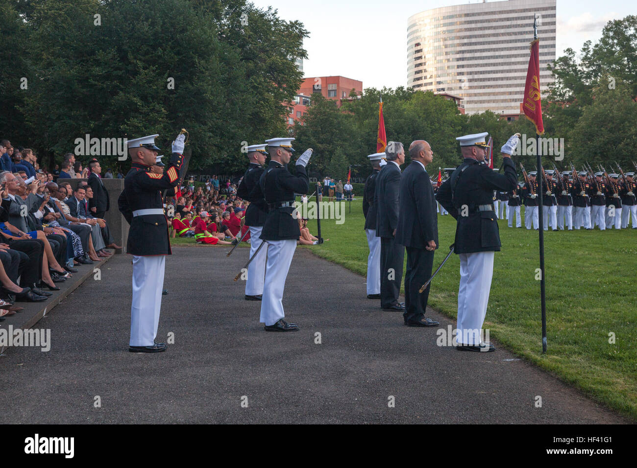 U.S. Marines with Marine Barracks Washington perform during a sunset ...