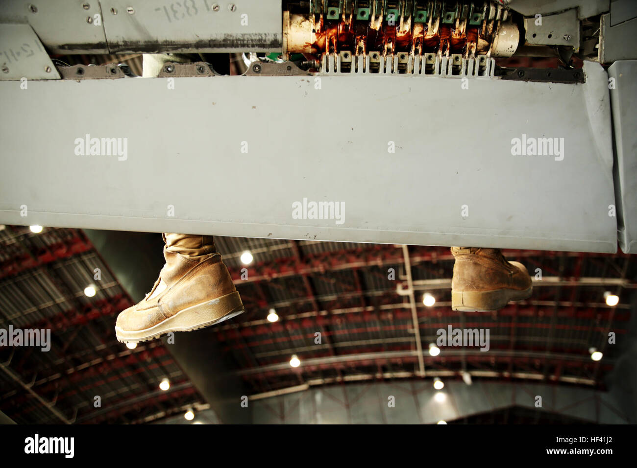 A U.S. Marine Corps airframe mechanic worked on the outboard-leading ...