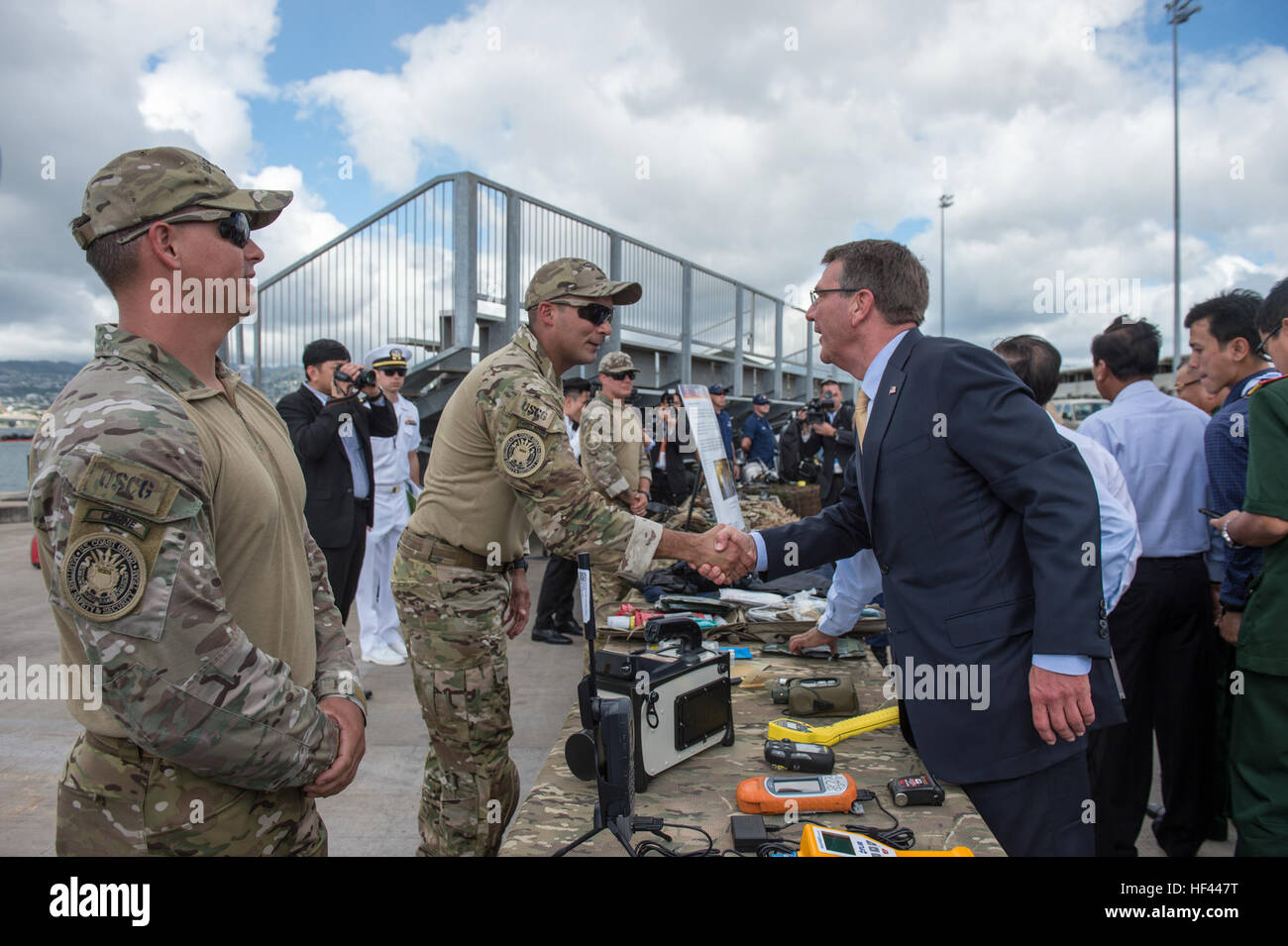 Secretary of Defense Ash Carter meets with members of the Coast Guard ...