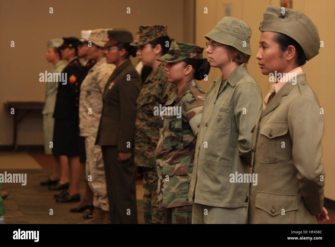 Marines display the different uniforms women have worn since World War ...
