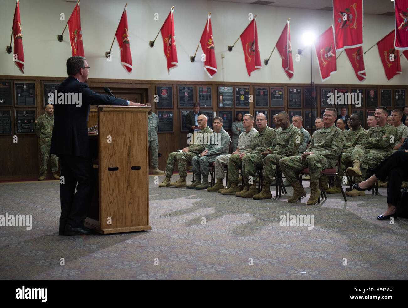 Secretary of Defense Ash Carter speaks during a troop event on Ft ...
