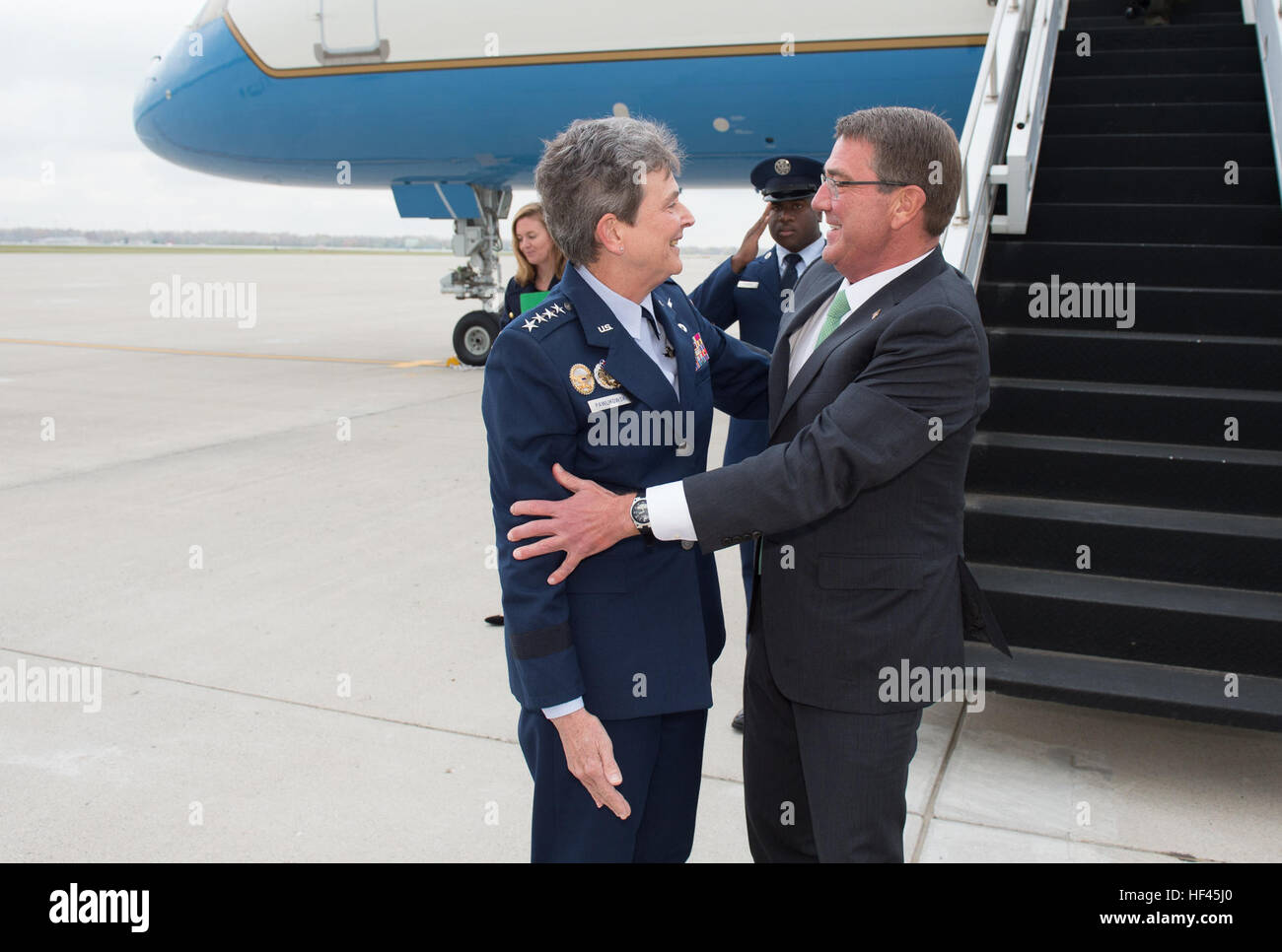 Secretary of Defense Ash Carter greets Air Force Gen. Ellen M ...