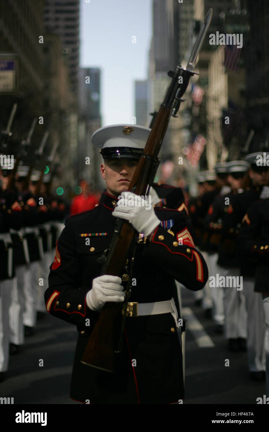 A ceremonial marching Marine from 1st platoon, Company A, Marine ...