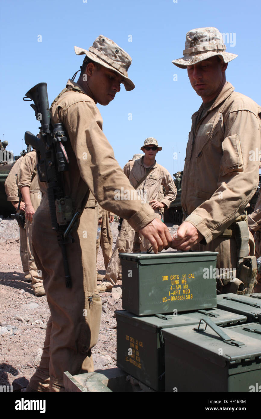 Gunnery Sgt. Christopher Shaw hands a Marine both from 2nd Amphibious ...