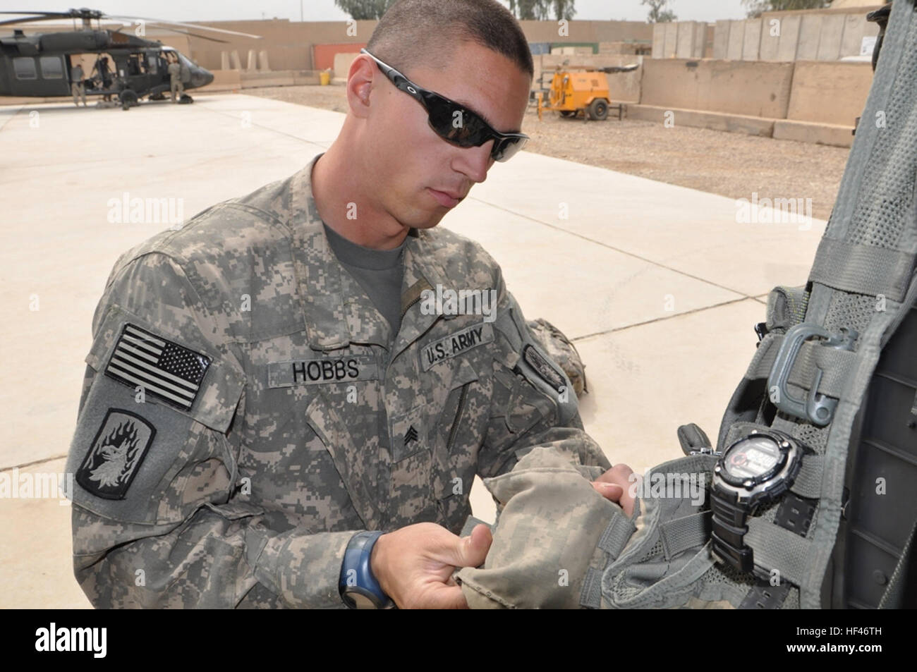 Army Sgt. Christopher Hobbs, an A Company 3rd Battalion, 158th Aviation ...