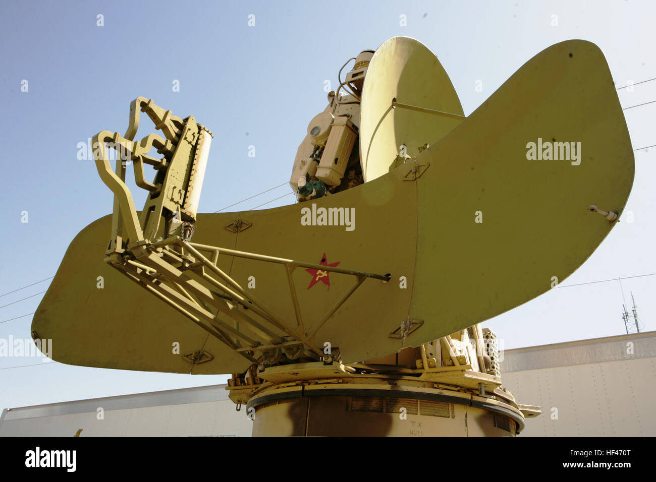 A radar array is mounted atop a former Soviet ZRK-SD Kub Straight Flush ...