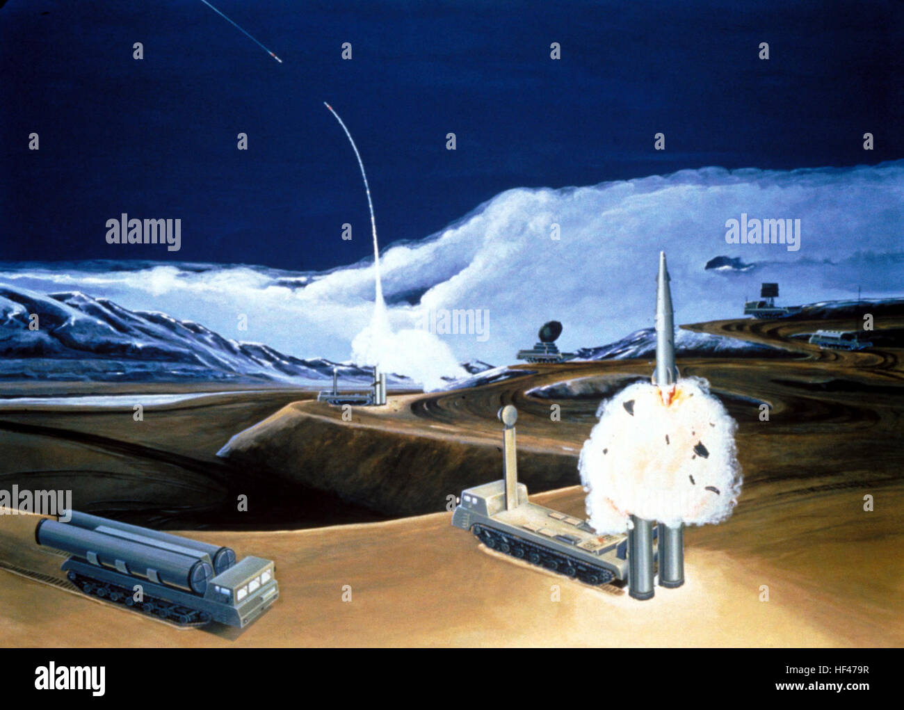 An artist's conception of Soviet mobile anti-aircraft and missile ...