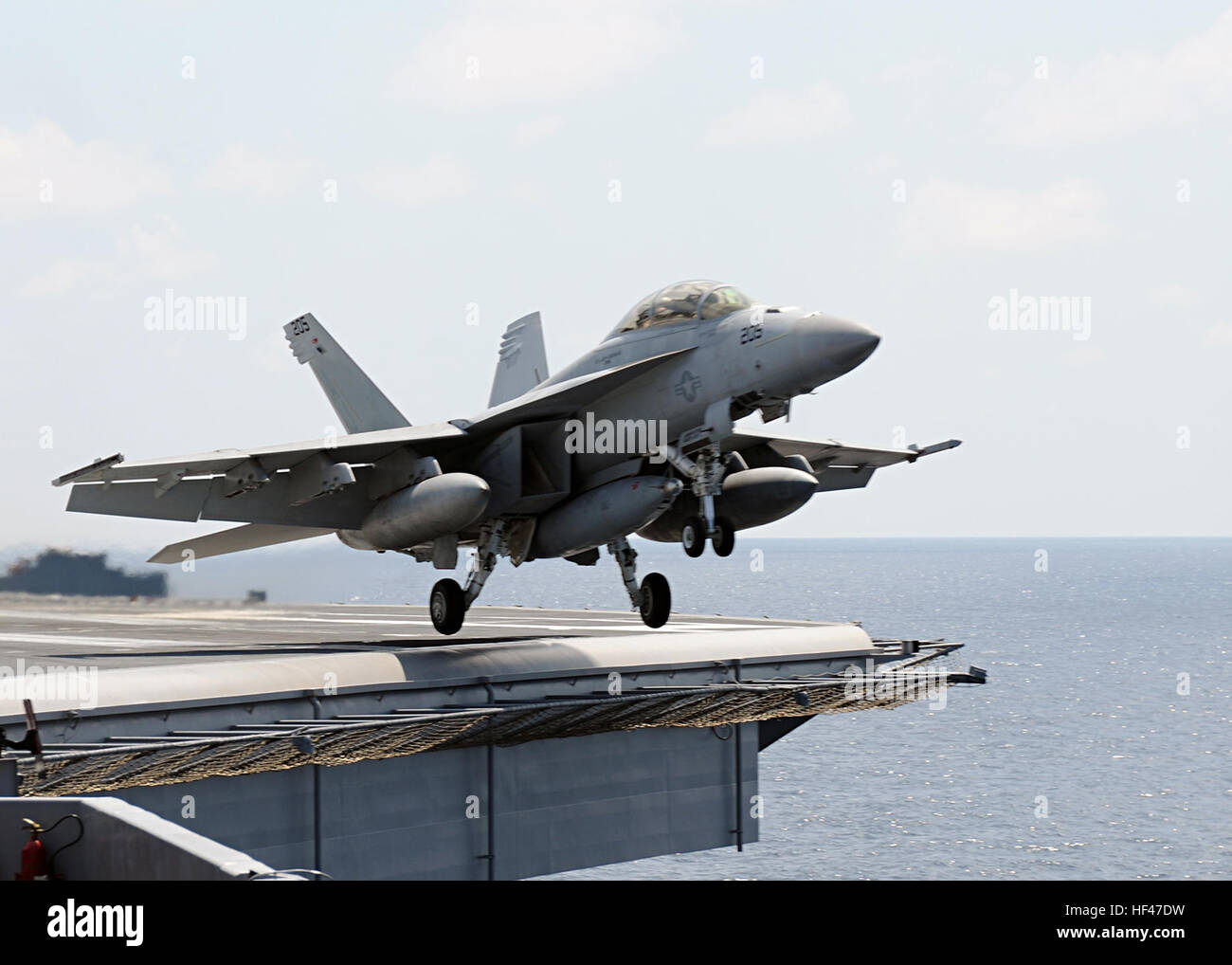 An F/A-18F Super Hornet assigned to Strike Fighter Squadron (VFA) 213 ...