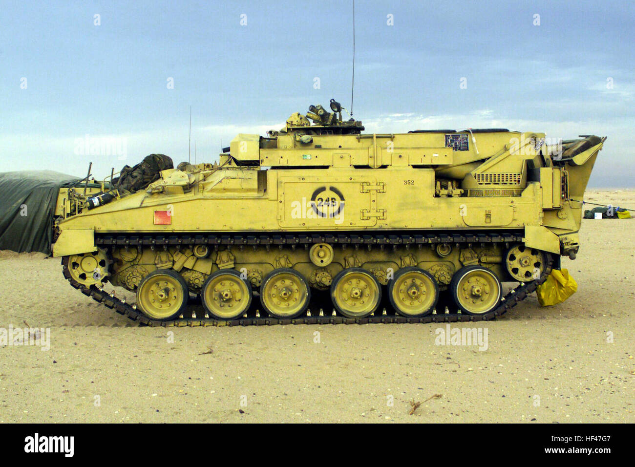 Left side view of a British FV510 Warrior Mechanized Combat Vehicle ...