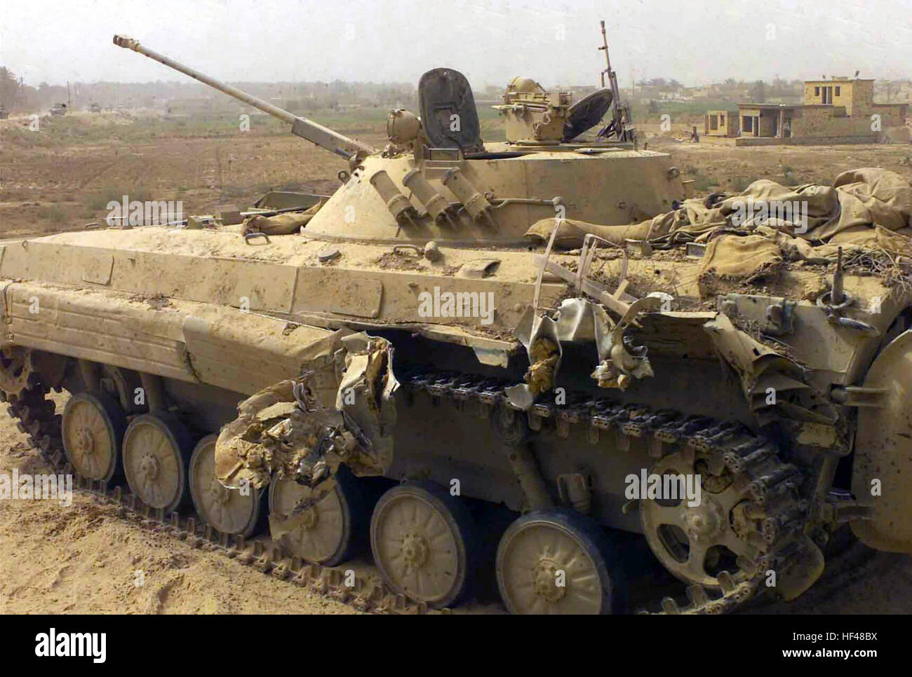 A partially destroyed abandoned Iraqi BMP-2 Infantry Fighting Vehicle ...