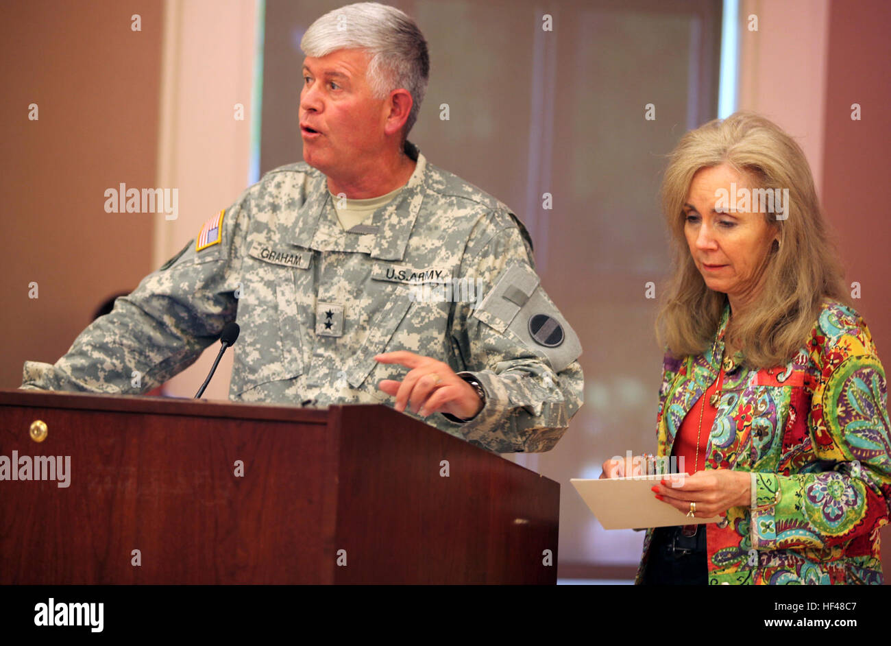 U.S. Army Maj. Gen. Mark A. Graham, along with his wife Carol, speak to ...