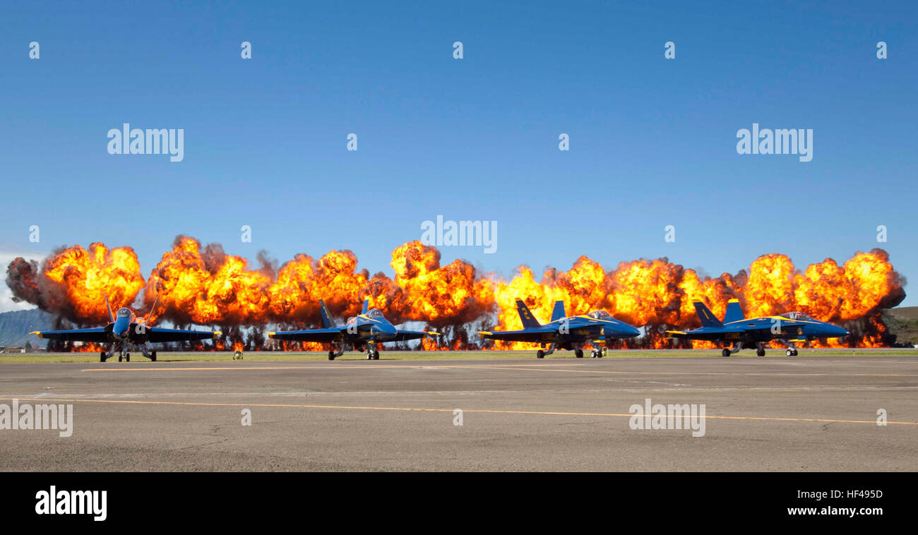 U.S. Navy Blue Angels perform a flight demonstration at Kaneohe Bay ...