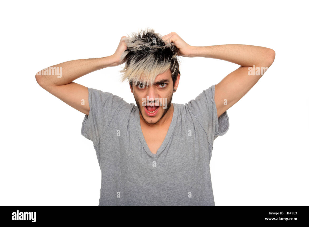 young man with nice hair style isolated on a white background Stock ...