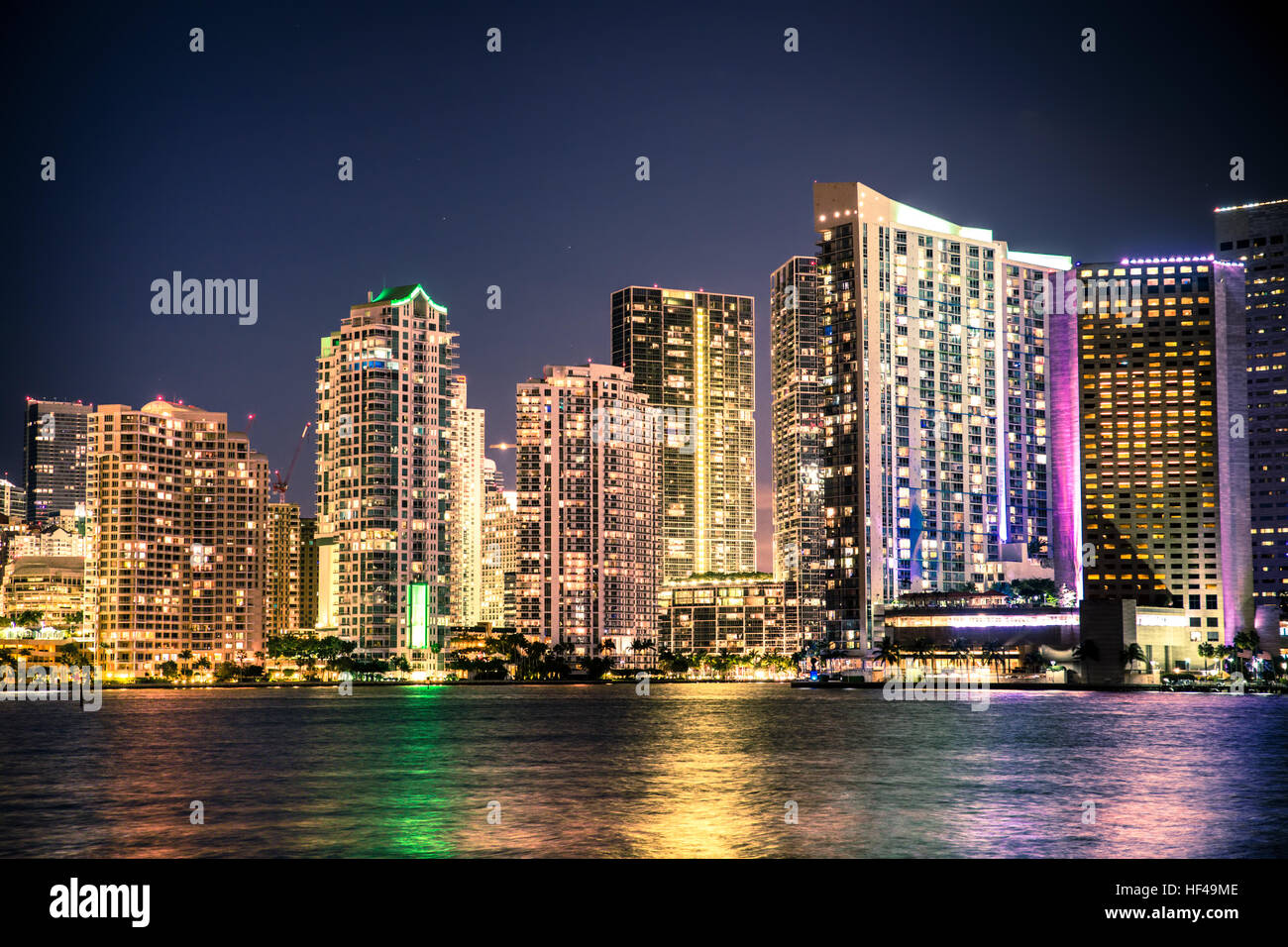 Miami Florida skyline lit up at night Stock Photo - Alamy