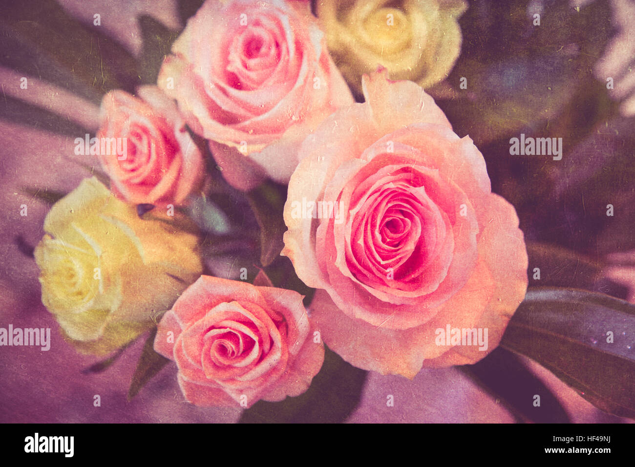 Pink and yellow rose bouquet Stock Photo - Alamy