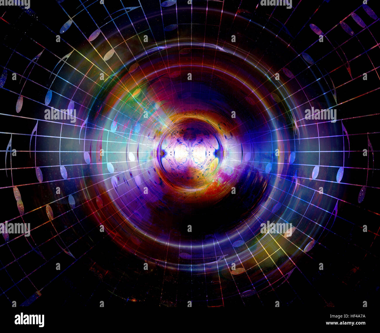 music notes in space with stars. abstract color background. Music ...