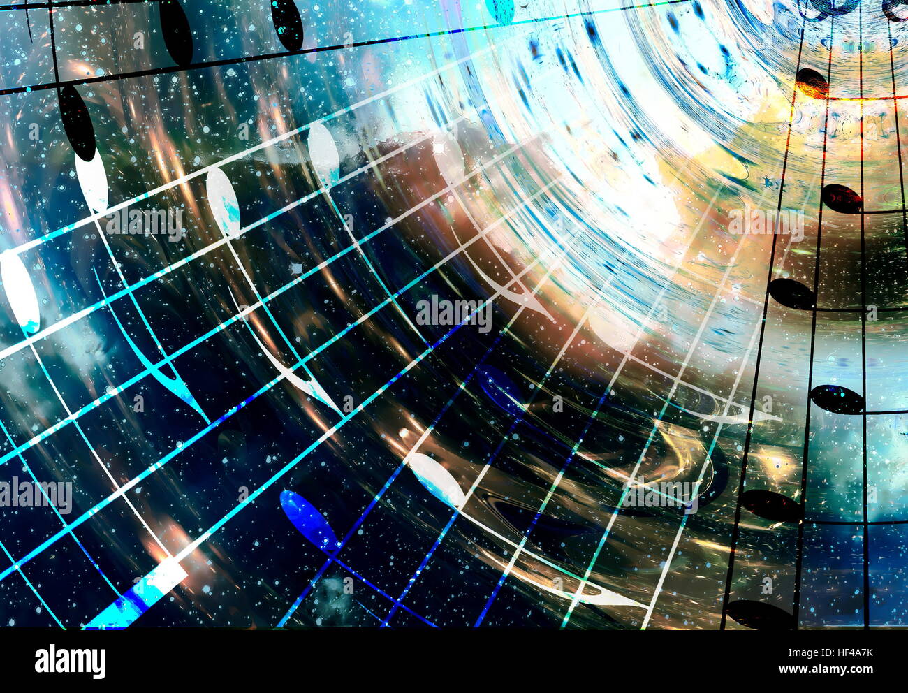 music notes in space with stars. abstract color background. Music ...