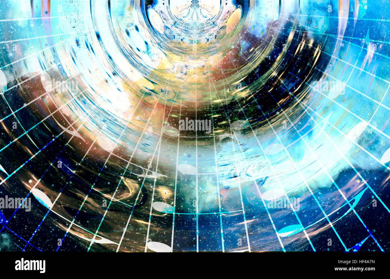 music notes in space with stars. abstract color background. Music ...