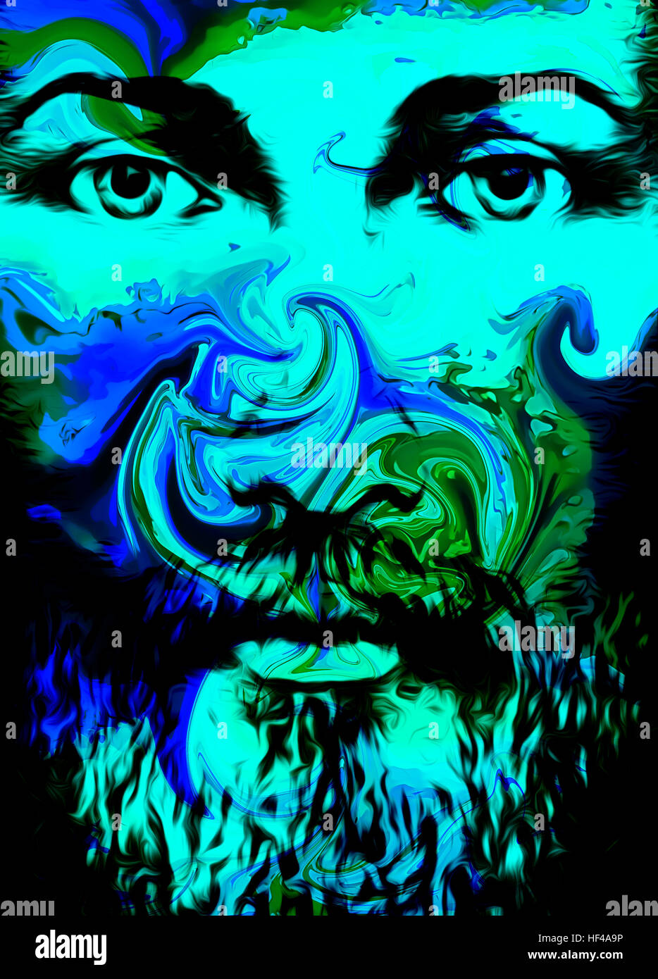 graphic art design, face of Jesus Christ, computer collage version. Eye ...