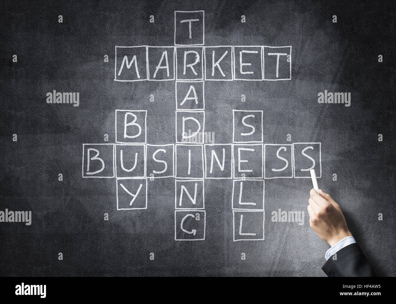 Seminar trainer draw on chalkboard Stock Photo - Alamy